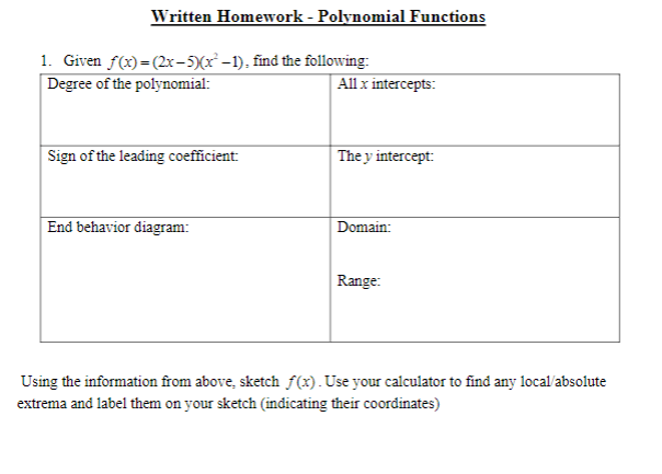 Solved Written Homework - ﻿Polynomial FunctionsGiven | Chegg.com