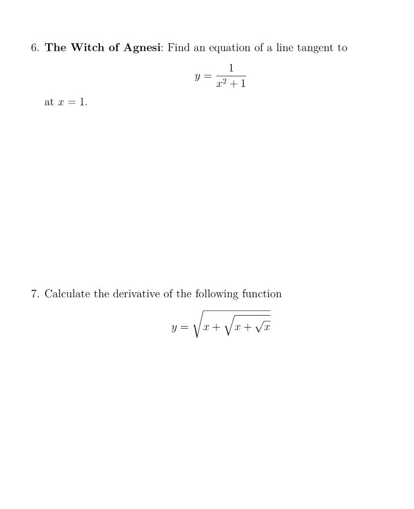Solved 6. The Witch of Agnesi: Find an equation of a line | Chegg.com