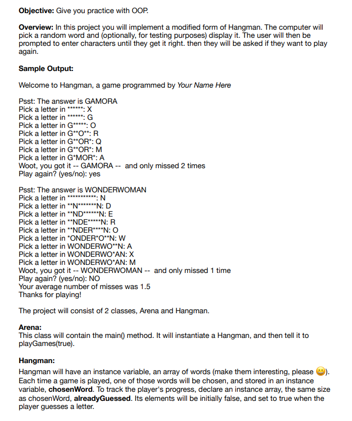 Solved Objective: Give you practice with OOP. Overview: In | Chegg.com