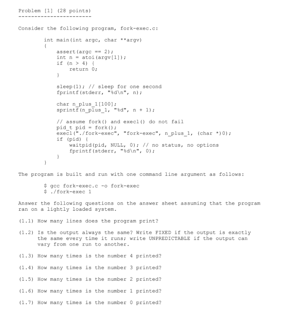 Solved Problem [1] (28 points) Consider the following | Chegg.com