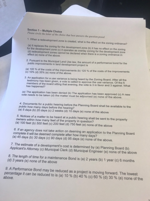 Solved Section 1 -Multiple Choice Please circle the letter | Chegg.com
