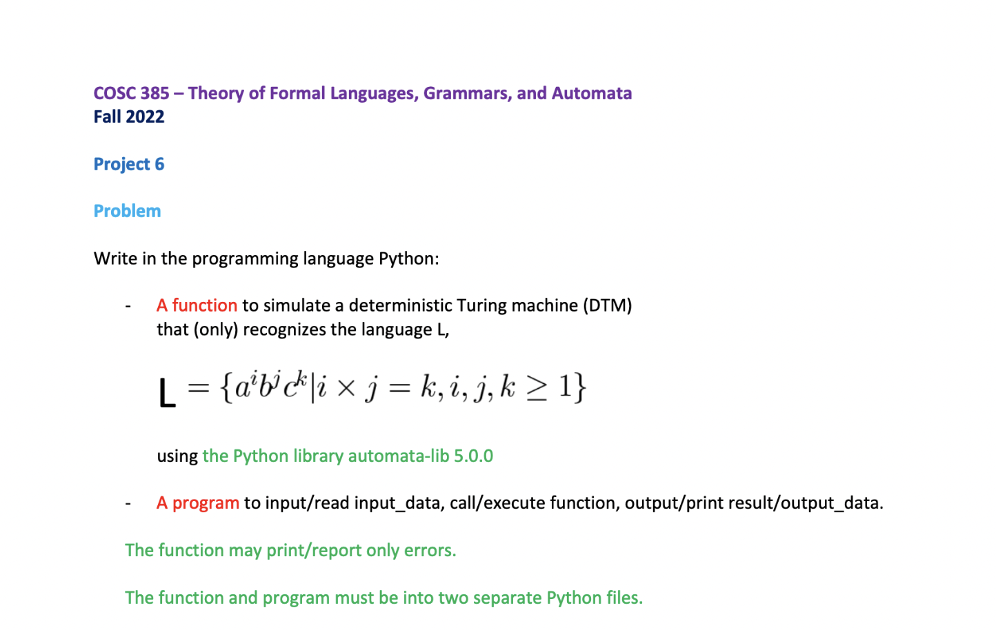 Solved COSC 385 - Theory of Formal Languages, Grammars, and | Chegg.com