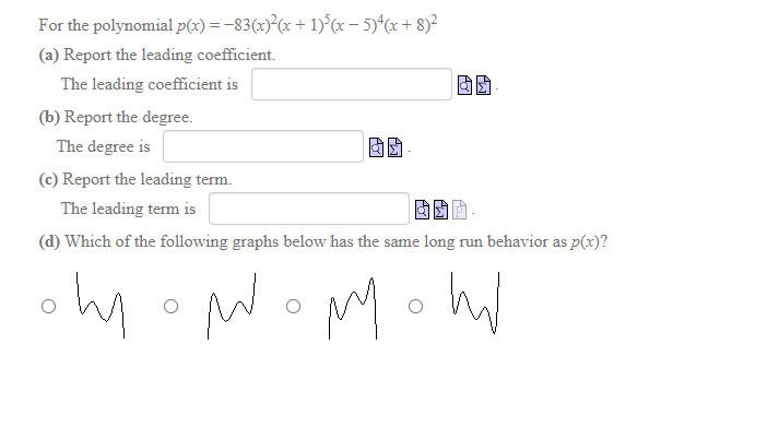 Solved For the polynomial p(x)=−83(x)2(x+1)5(x−5)4(x+8)2 (a) | Chegg.com