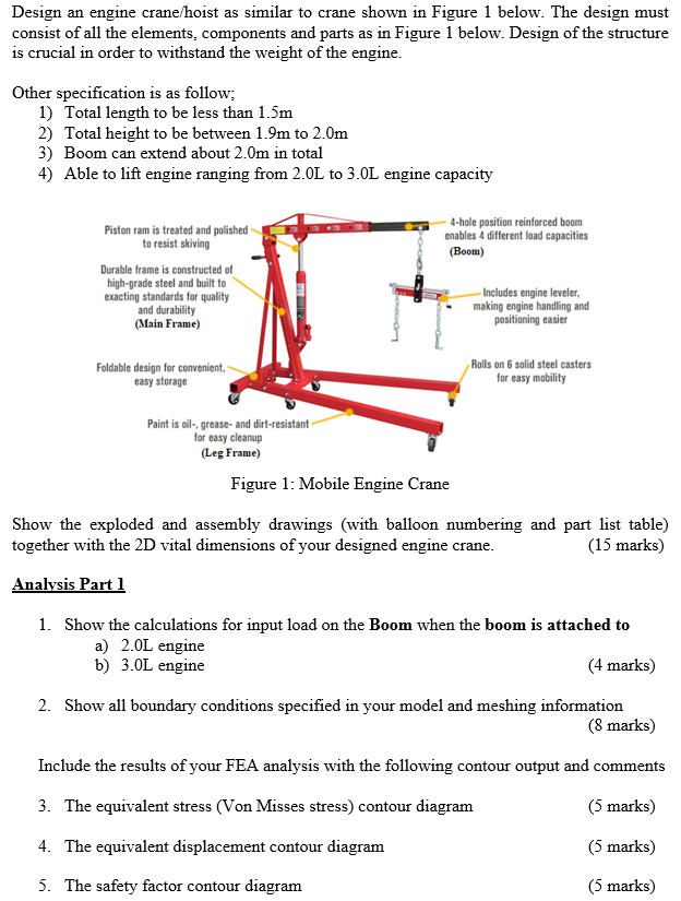Design an engine crane/hoist as similar to crane | Chegg.com