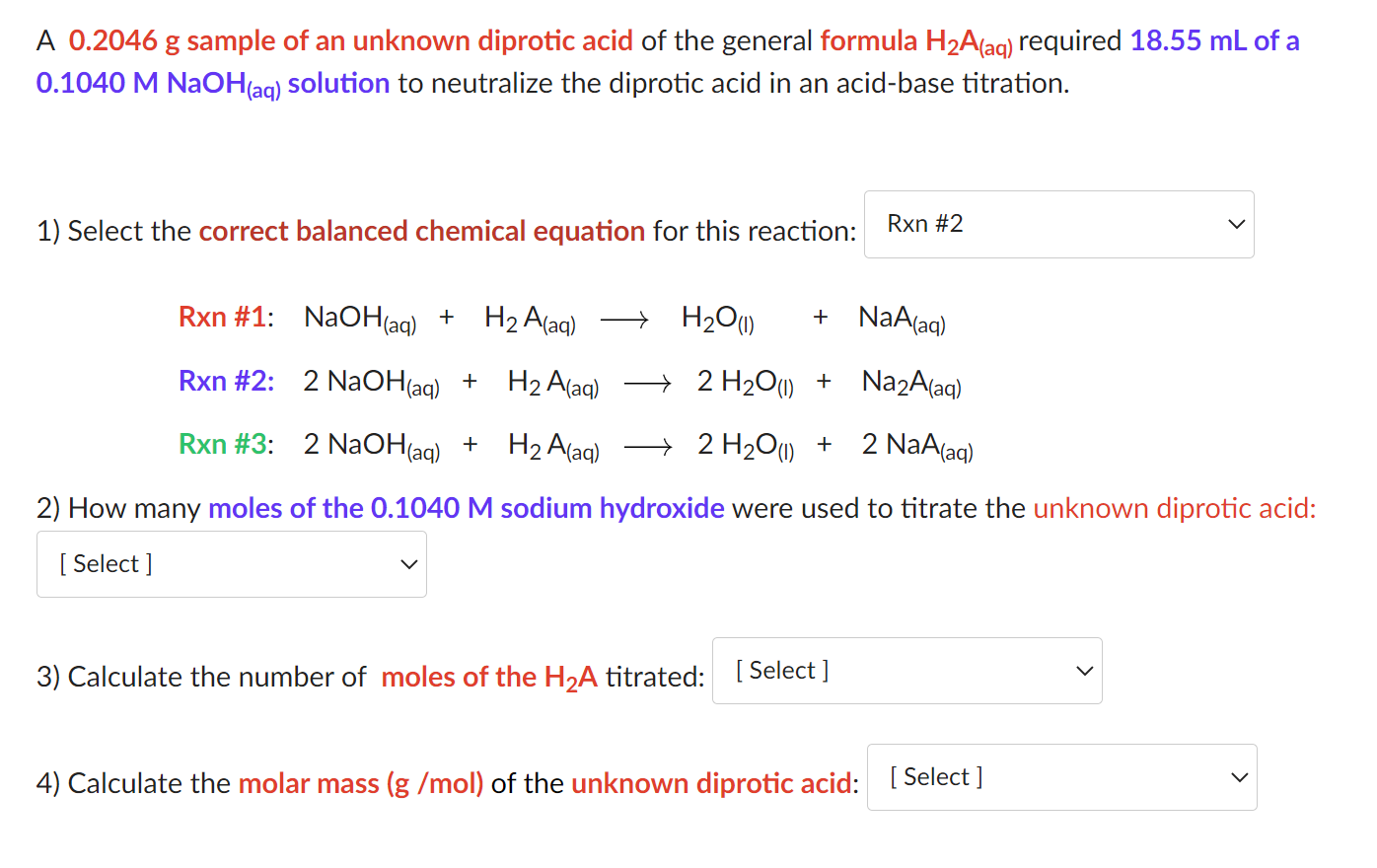 Solved A 02046 G Sample Of An Unknown Diprotic Acid Of The