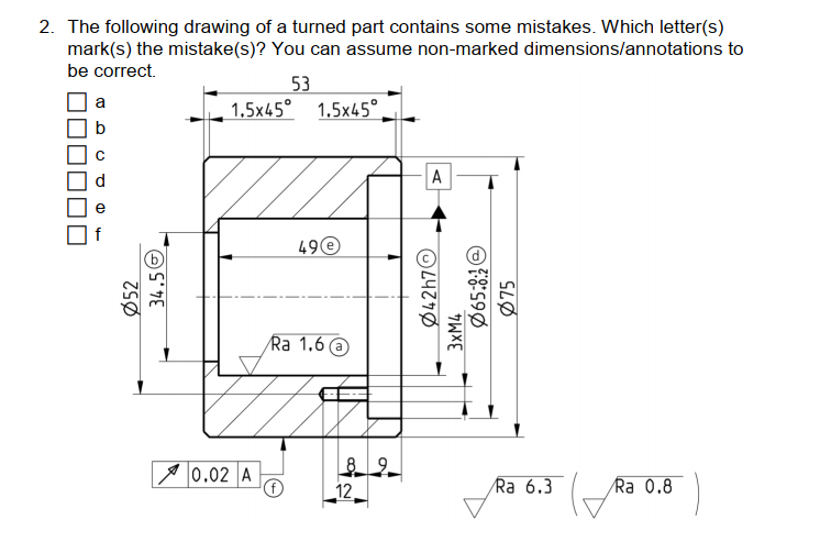 Solved 2. The following drawing of a turned part contains | Chegg.com