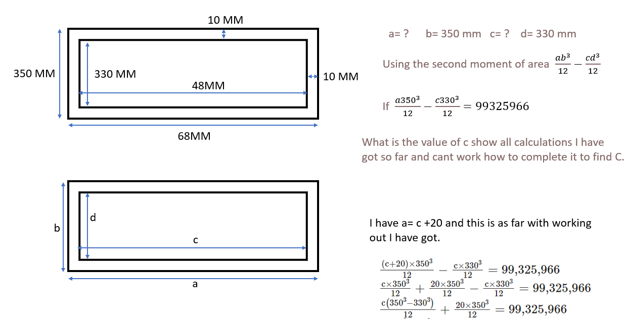 Solved a=?b=350 mmc=?d=330 mm Using the second moment of | Chegg.com