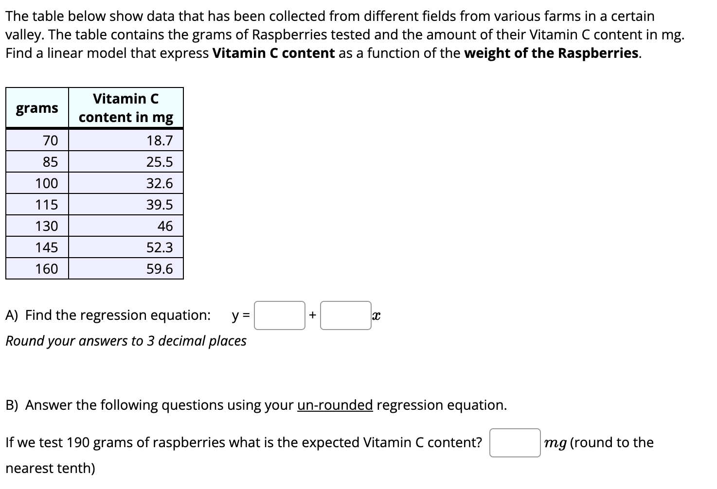 Solved The table below show data that has been collected | Chegg.com