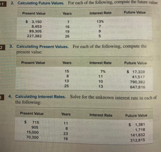 Solved 1 2. Calculating Future Values. For each of the | Chegg.com