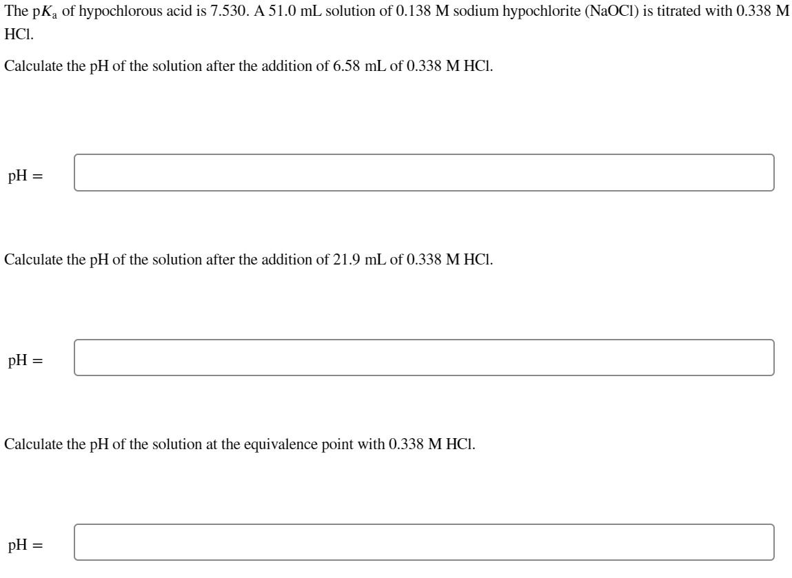 Solved The \( \mathrm{p} ﻿K_{\mathrm{a}} \) ﻿of hypochlorous | Chegg.com