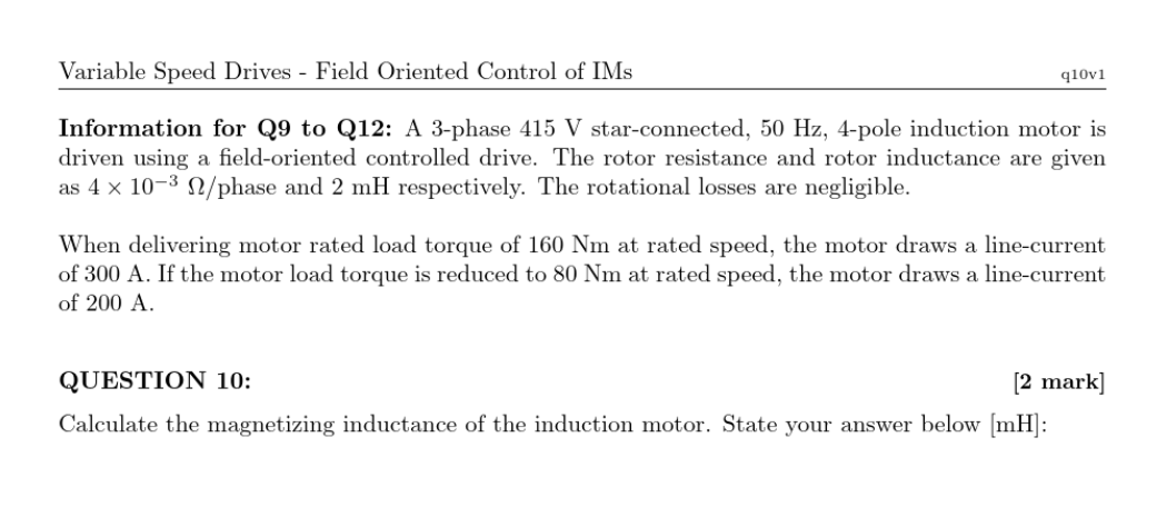 Solved Information for Q9 to Q12: A 3-phase 415 V | Chegg.com