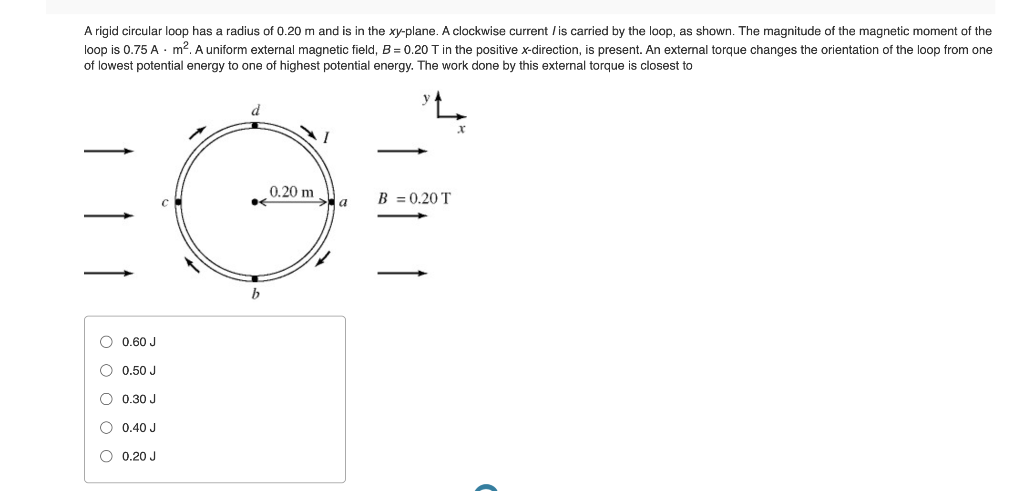 Solved A rigid circular loop has a radius of 0.20 m and is | Chegg.com