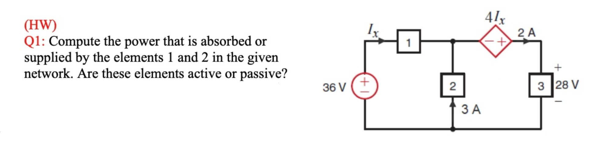 Solved (HW)Q1: Compute the power that is absorbed orsupplied | Chegg.com
