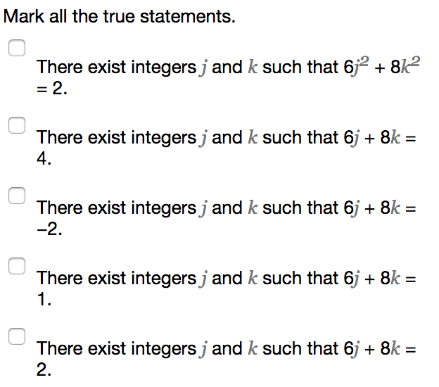 Solved Mark all the true statements. There exist integers j | Chegg.com