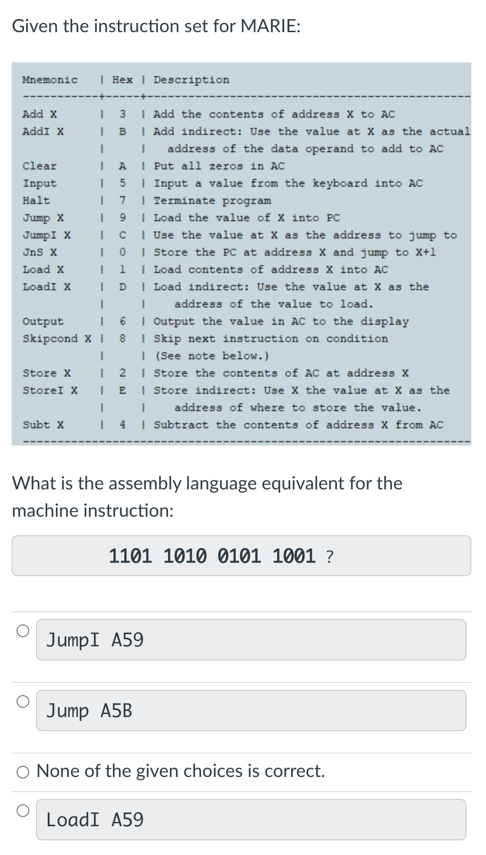 Solved Given the instruction set for MARIE: What is the | Chegg.com