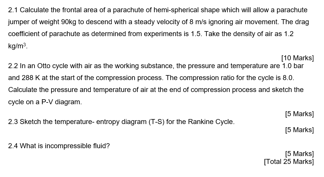 Solved 2.1 Calculate the frontal area of a parachute of | Chegg.com