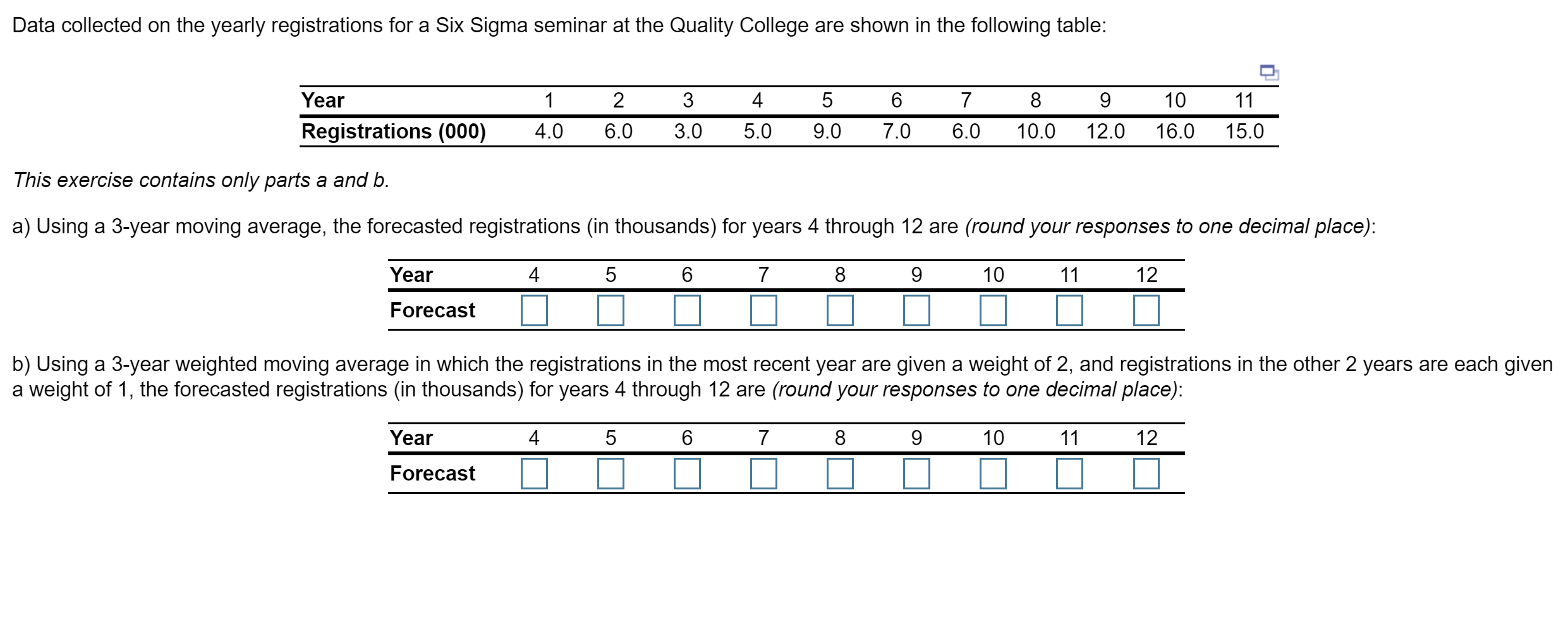 Solved Data collected on the yearly registrations for a Six | Chegg.com