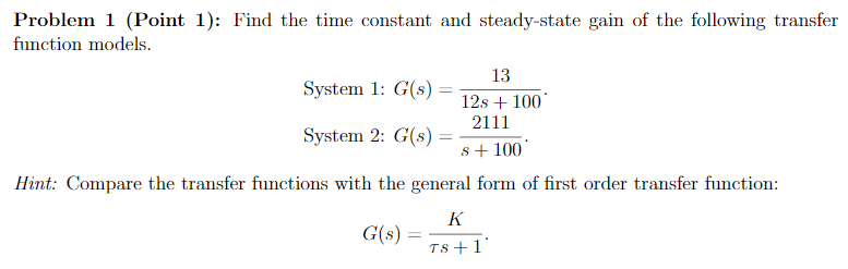 Solved Problem 1 (Point 1): Find the time constant and | Chegg.com