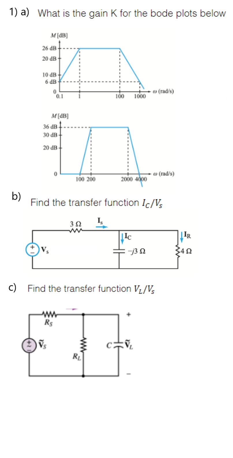 Solved 1) a) What is the gain K for the bode plots below b) | Chegg.com