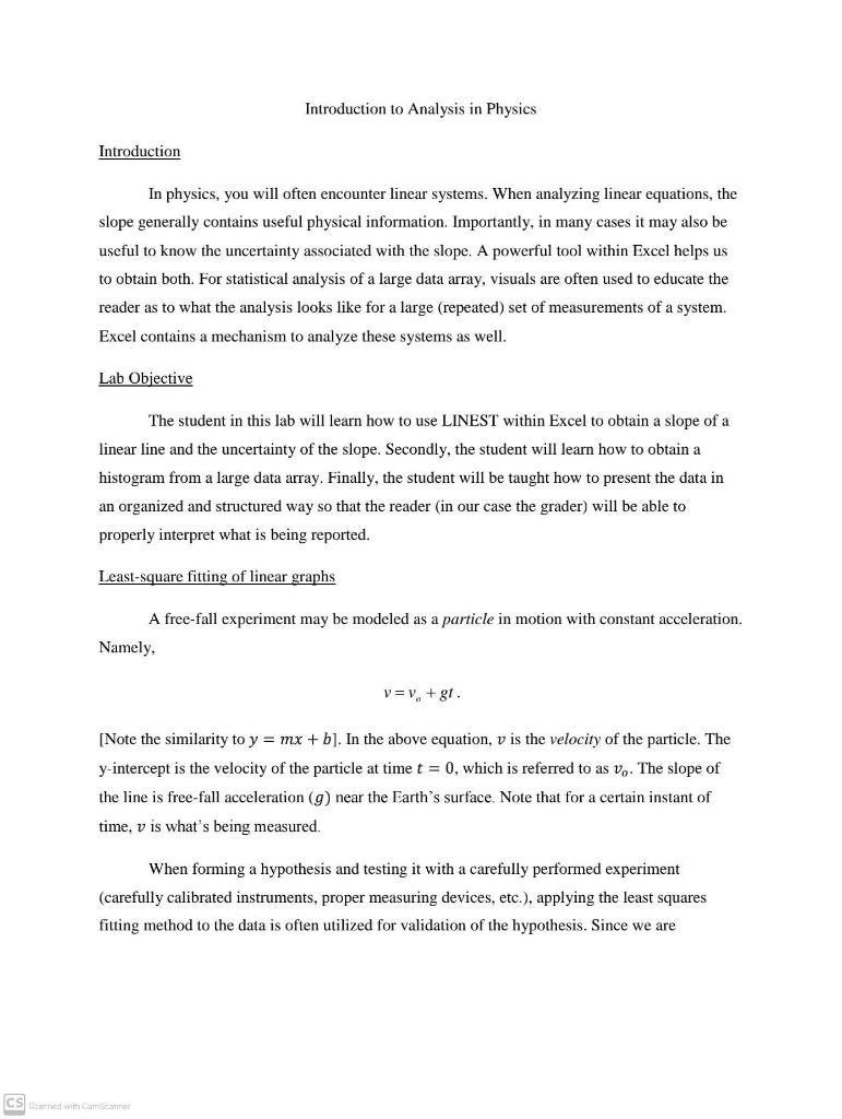 Introduction to Analysis in Physics Introduction In | Chegg.com