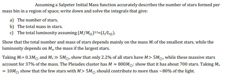 Assuming a Salpeter Initial Mass function accurately | Chegg.com