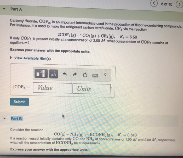 Solved 6 of 10> Part A Carbonyl fluoride, COF2, is an | Chegg.com