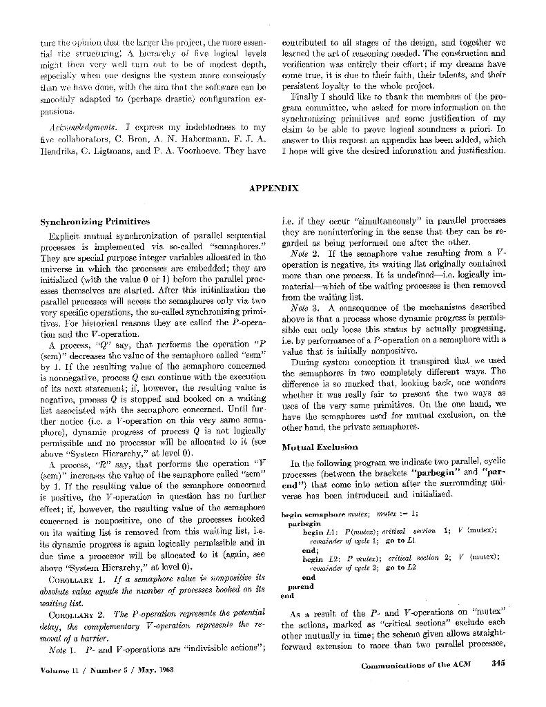 The Structure of the "THE"-Multiprogramming System | Chegg.com