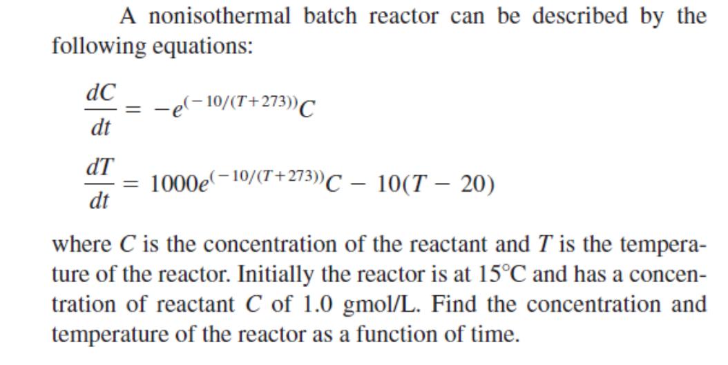 Solved A nonisothermal batch reactor can be described by the | Chegg.com