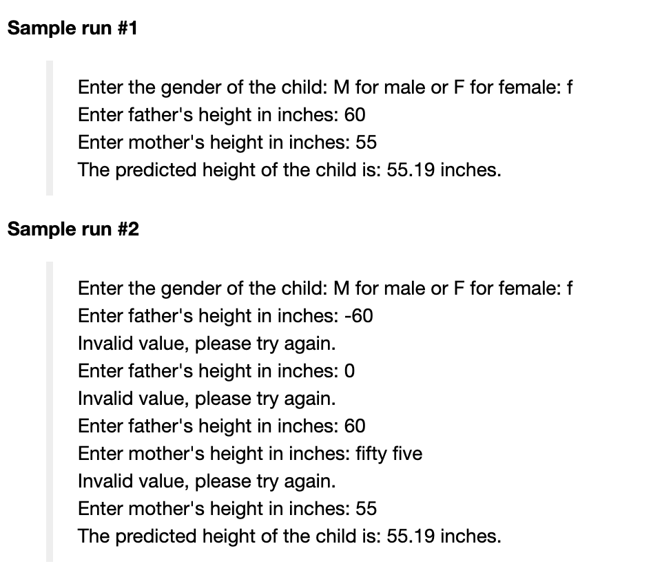 Solved Sample run #1 Enter the gender of the child: M for | Chegg.com