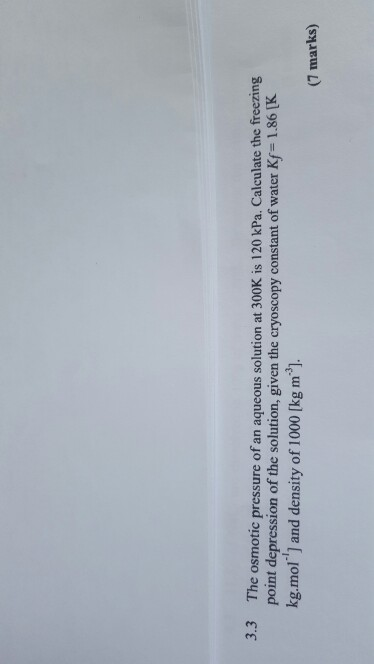 Solved 3.3 The osmotic pressure of an aqueous solution at | Chegg.com