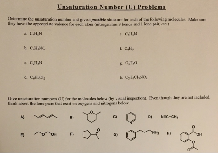 Solved Unsaturation Number (U) Problems Determine the | Chegg.com