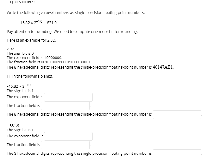 Solved QUESTION 9 Write the following values/numbers as | Chegg.com