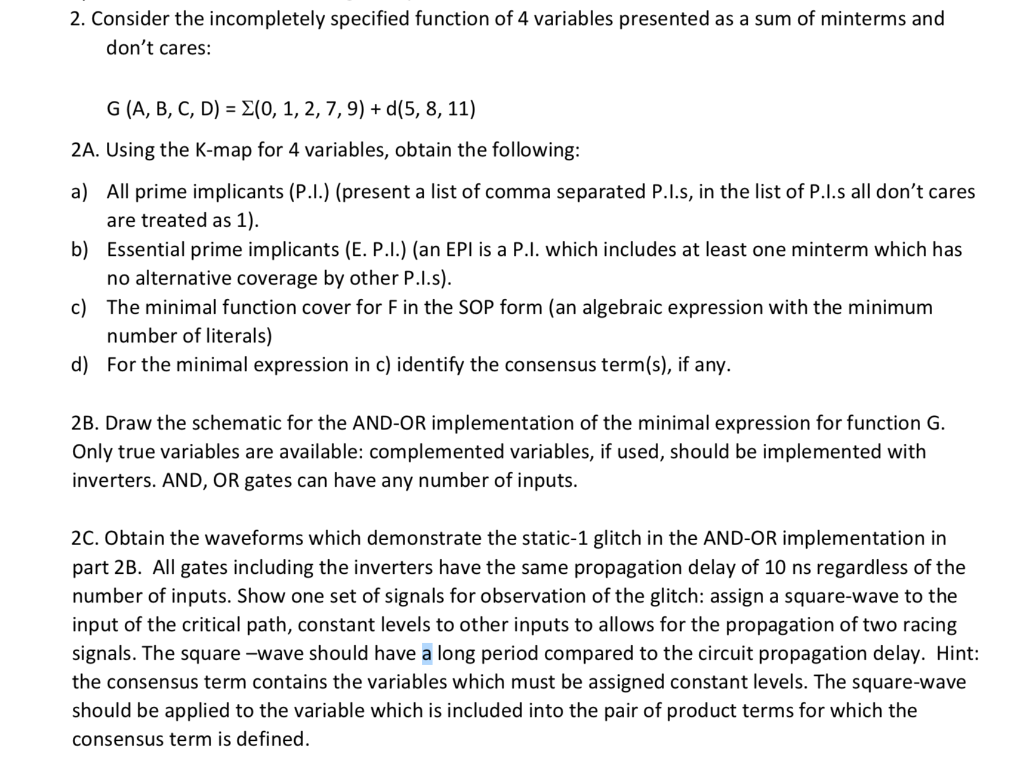 Solved 2 Consider The Incompletely Specified Function Of 4