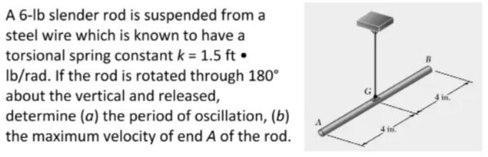 Solved A 6-lb slender rod is suspended from a steel wire | Chegg.com