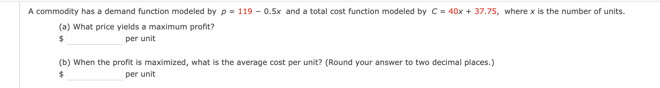 Solved A commodity has a demand function modeled by p = 119 | Chegg.com