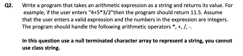 Solved Write a program that takes an arithmetic expression | Chegg.com