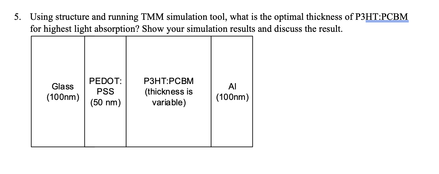 5. Using structure and running TMM simulation tool, | Chegg.com