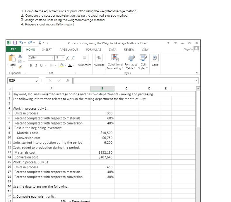 Solved 1. Compute the equivalent units of production using | Chegg.com