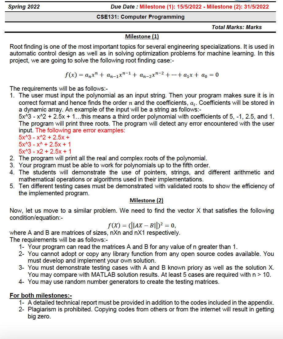 Solved Spring 2022 Due Date : Milestone (1): 15/5/2022 - | Chegg.com