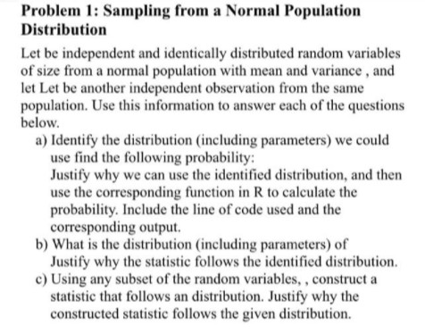Solved Problem 1: Sampling from a Normal Population | Chegg.com