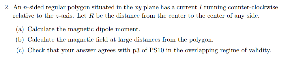 Solved 2. An n-sided regular polygon situated in the zy | Chegg.com