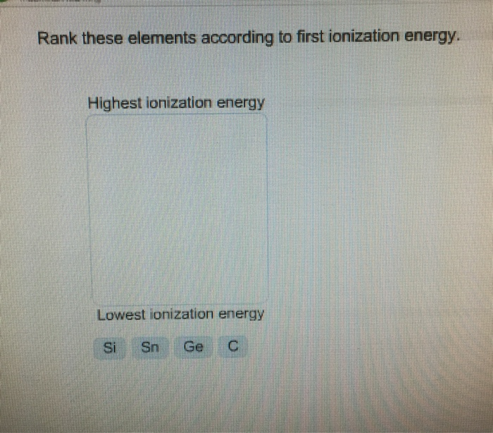 Solved Rank these elements according to first ionization | Chegg.com
