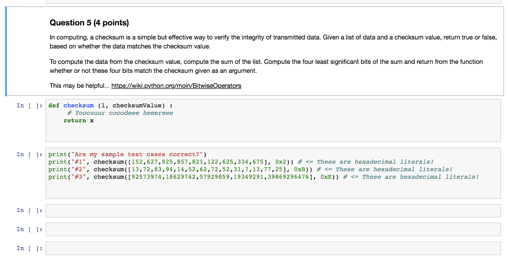 Solved Question 5 (4 points) In computing, a checksum is a | Chegg.com