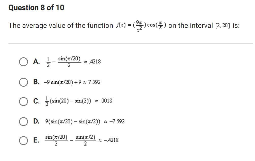 Solved The average value of the function f(x)=(x29π)cos(xπ) | Chegg.com