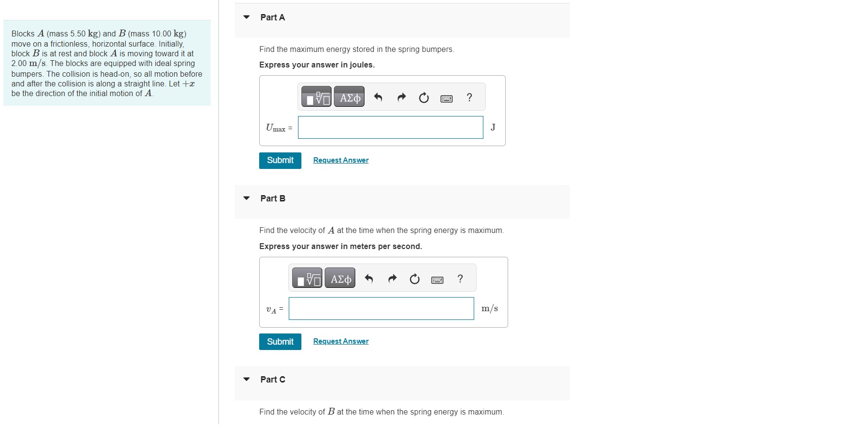 Solved Blocks A (mass 5.50kg ) ﻿and B (mass 10.00kg )move on | Chegg.com