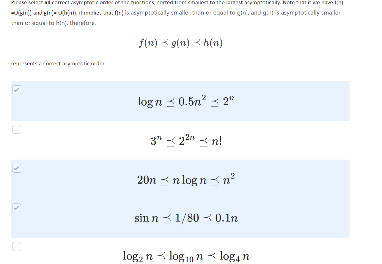 Solved Please select all correct asymptotic order of the | Chegg.com