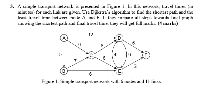 Solved 3. A simple transport network is presented in Figure | Chegg.com