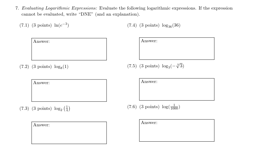 Solved 7. Evaluating Logarithmic Expressions: Evaluate the | Chegg.com Solved 7. Evaluating Logarithmic Expressions: Evaluate the | Chegg.com