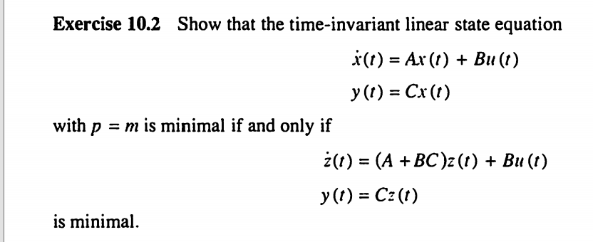 Solved Exercise Exercise 10.2 ﻿Show that the time-invariant | Chegg.com