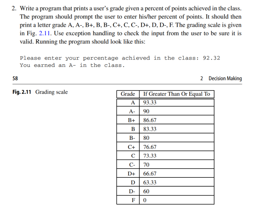 Solved 2. Write a program that prints a user's grade given a | Chegg.com